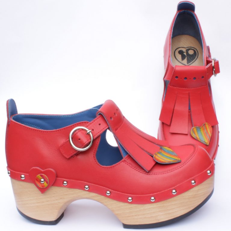 Stripy heart Fringe Shoe – Red and blue – Jackie Loves Clogs